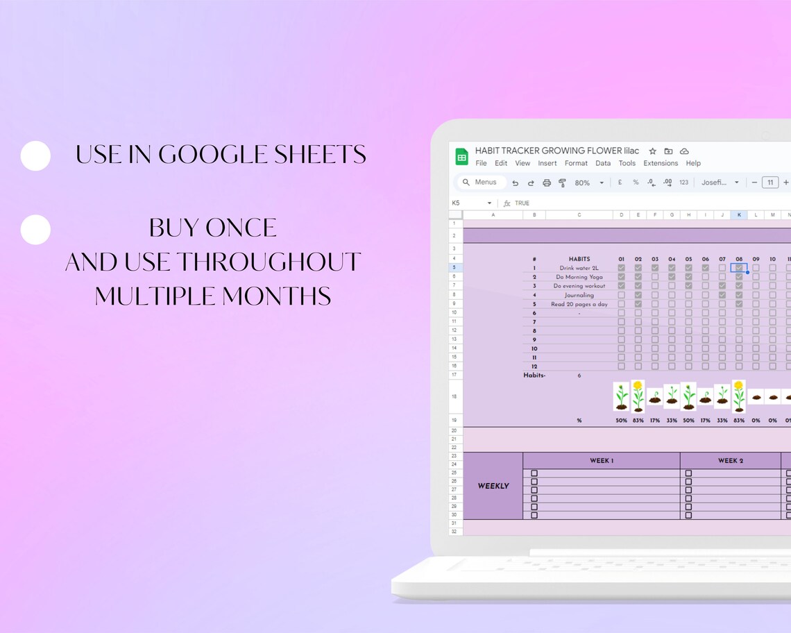 Growing Flower Habit Tracker Spreadsheet Goal Tracker Google - Etsy
