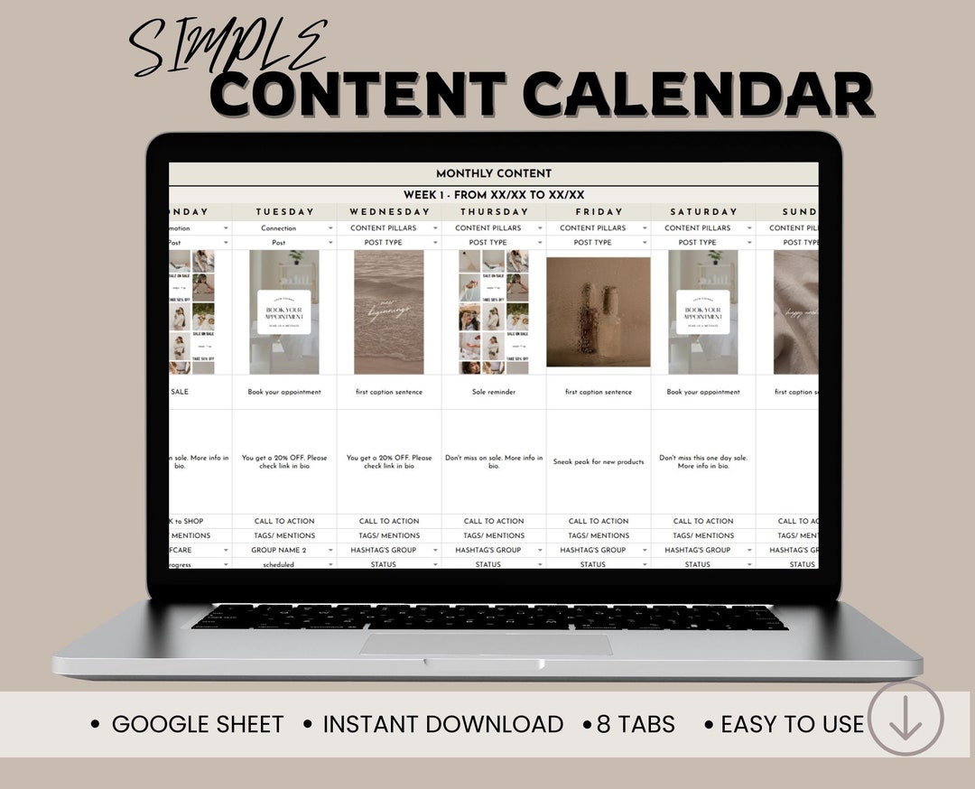 Content Calendar Spreadsheet, Content Planner Spreadsheet, Social Media ...