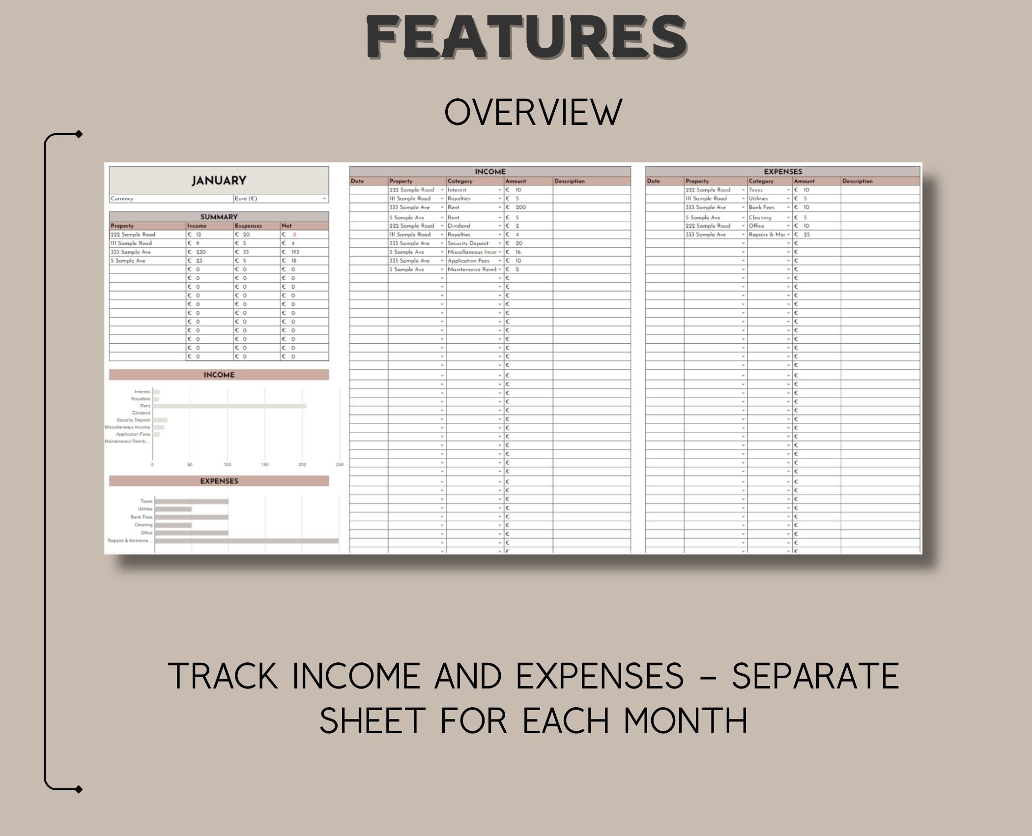 Landlord Property Management Spreadsheet, Rental Property Management ...