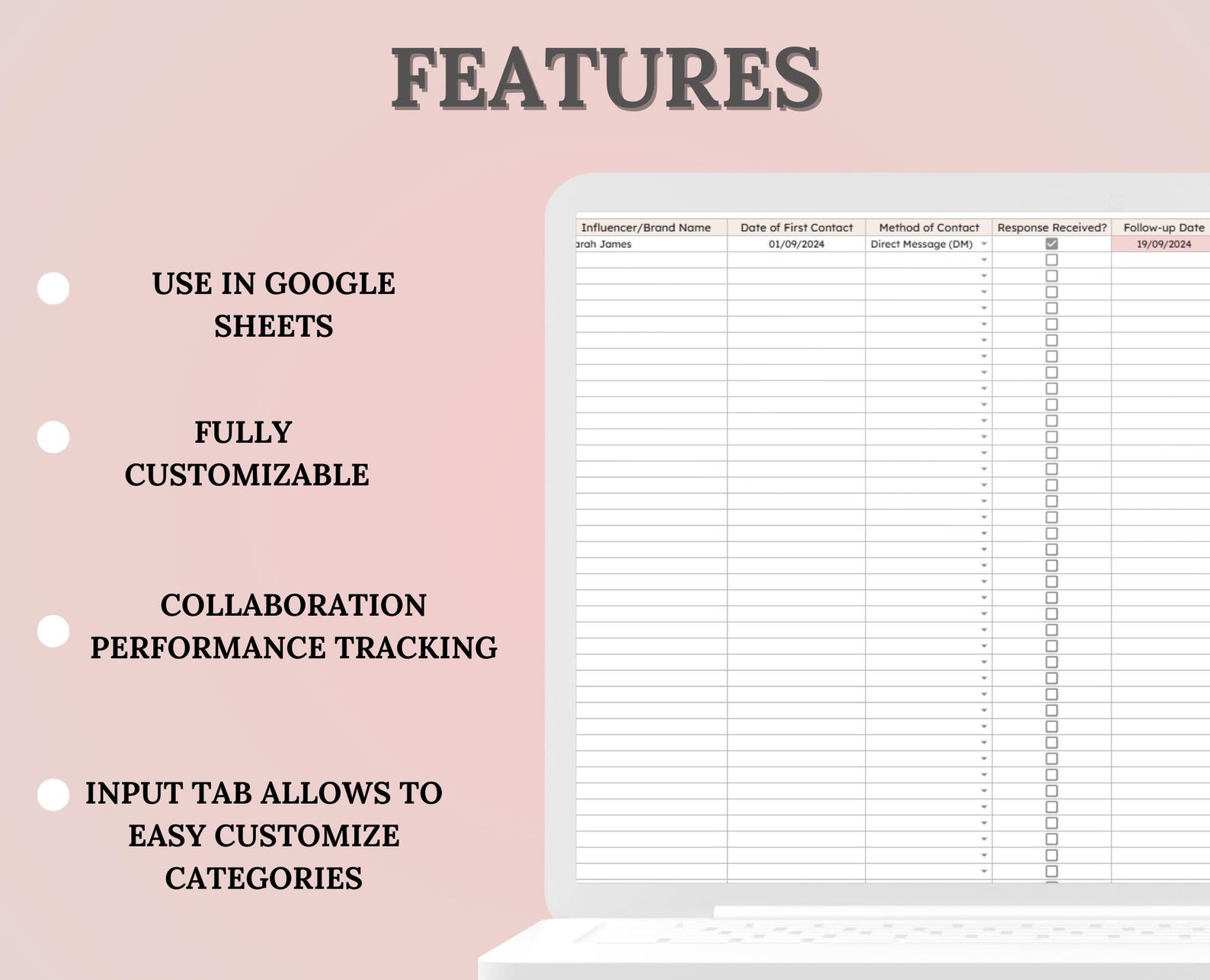 Influencer Outreach Tracker Spreadsheet, UGC Outreach, Marketing Brand ...
