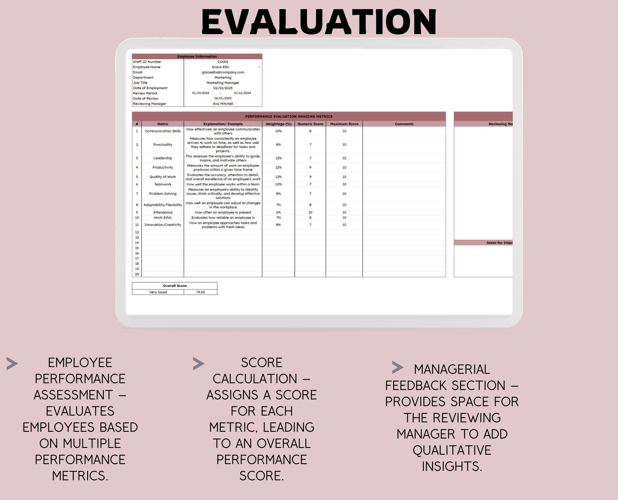 Employee Performance Evaluation Tracker on Google Sheet, Employee ...