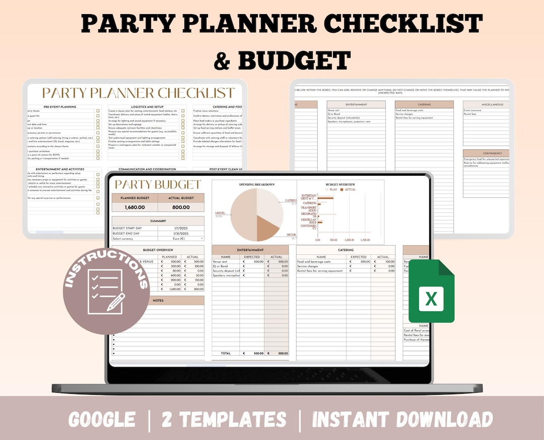 Party Planner Checklist and Party/event Budget Template, Party Budget ...