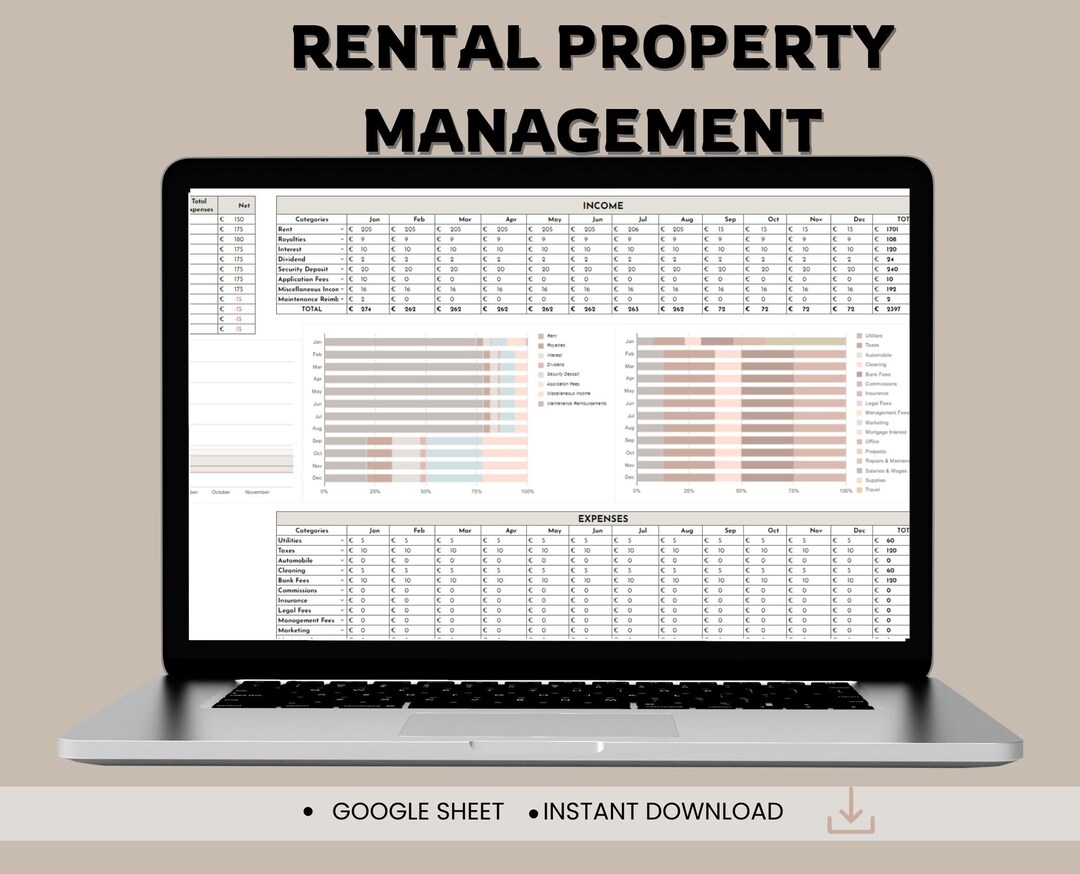 Landlord Property Management Spreadsheet, Rental Property Management Google Sheet, Income ...