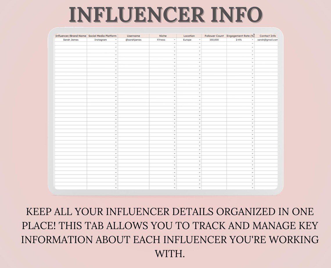 Influencer Outreach Tracker Spreadsheet, UGC Outreach, Marketing Brand ...