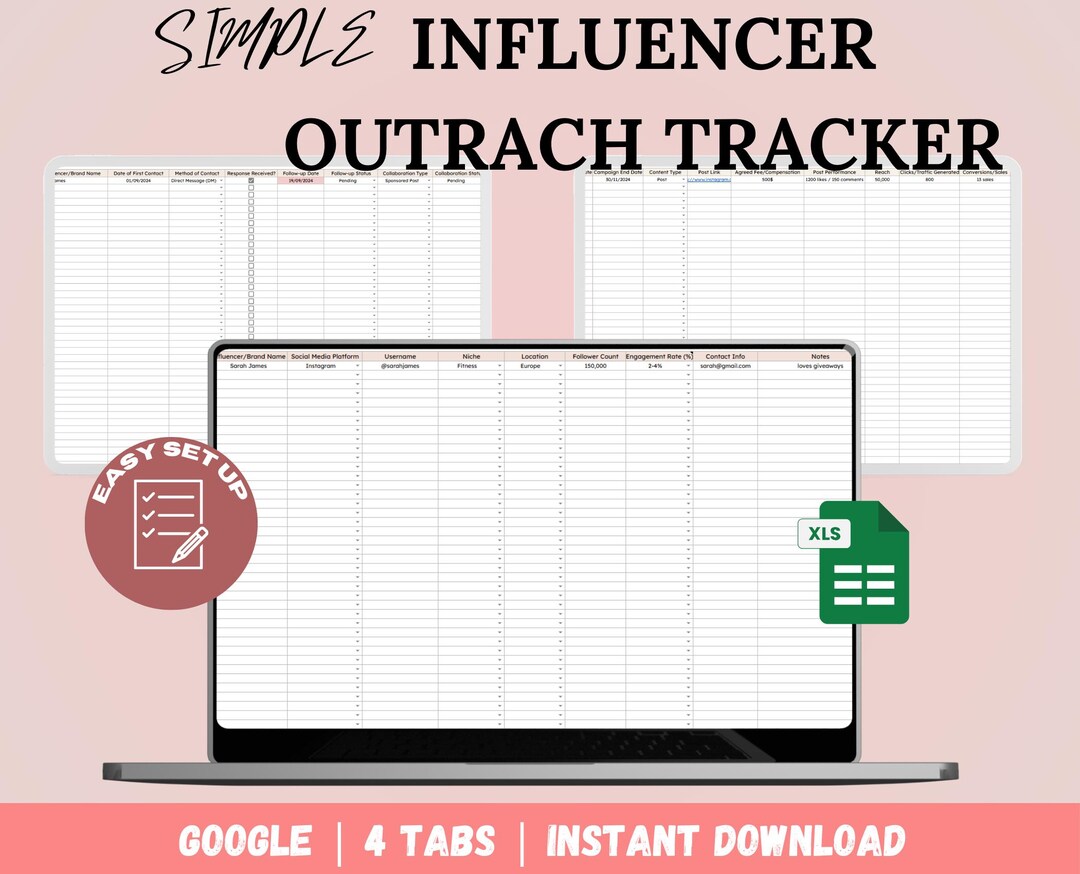 Influencer Outreach Tracker Spreadsheet, UGC Outreach, Marketing Brand ...