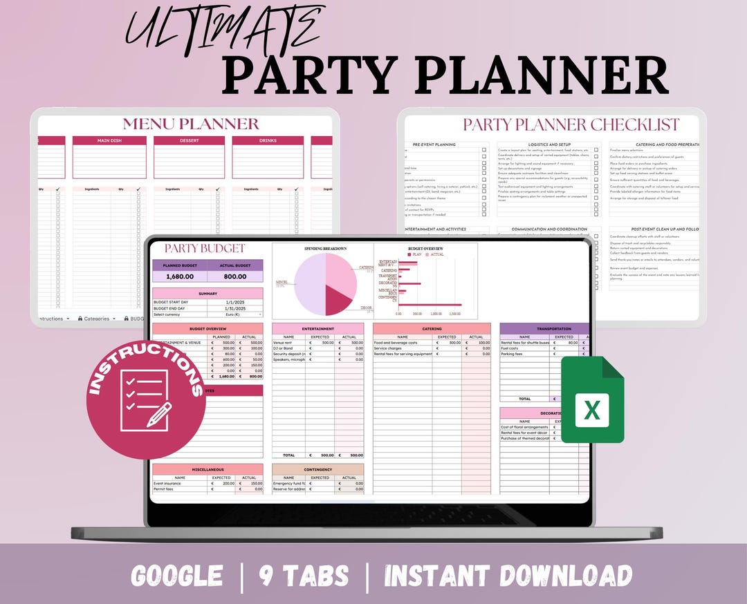 Party Planner Spreadsheet, Party Budget Template, Event Planner Google ...