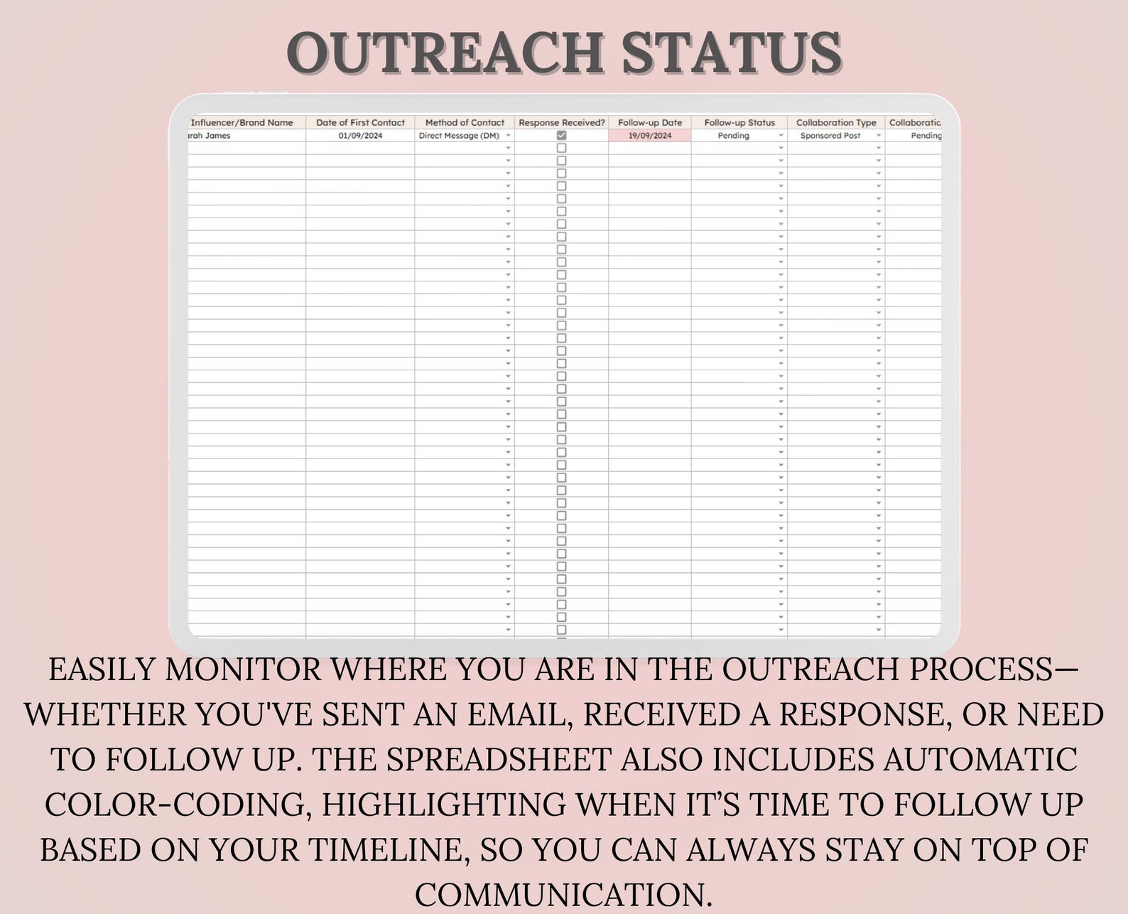 Influencer Outreach Tracker Spreadsheet, UGC Outreach, Marketing Brand ...
