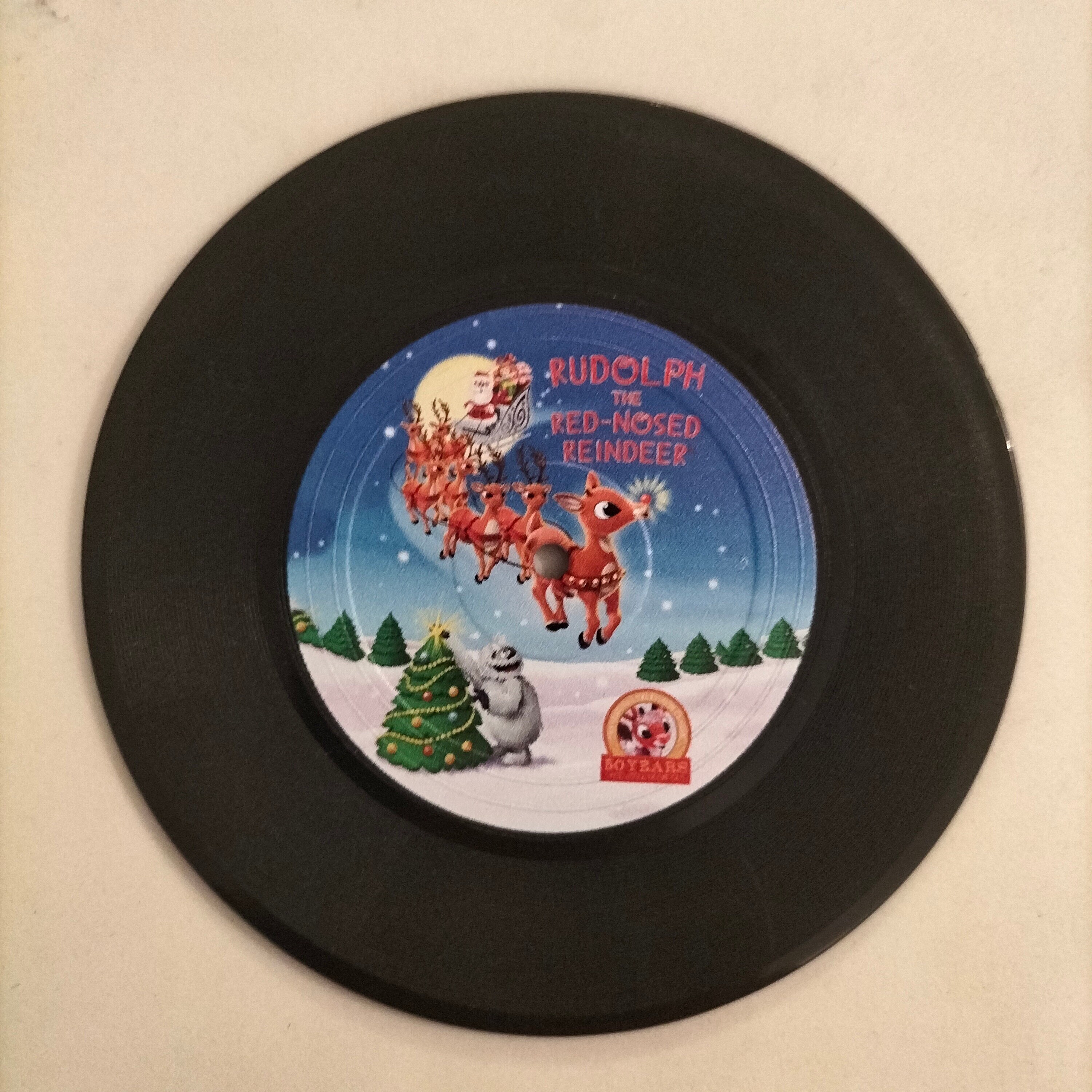 Rudolph the Red-nosed Reindeer Record Coaster - UV Printed Vinyl - Etsy