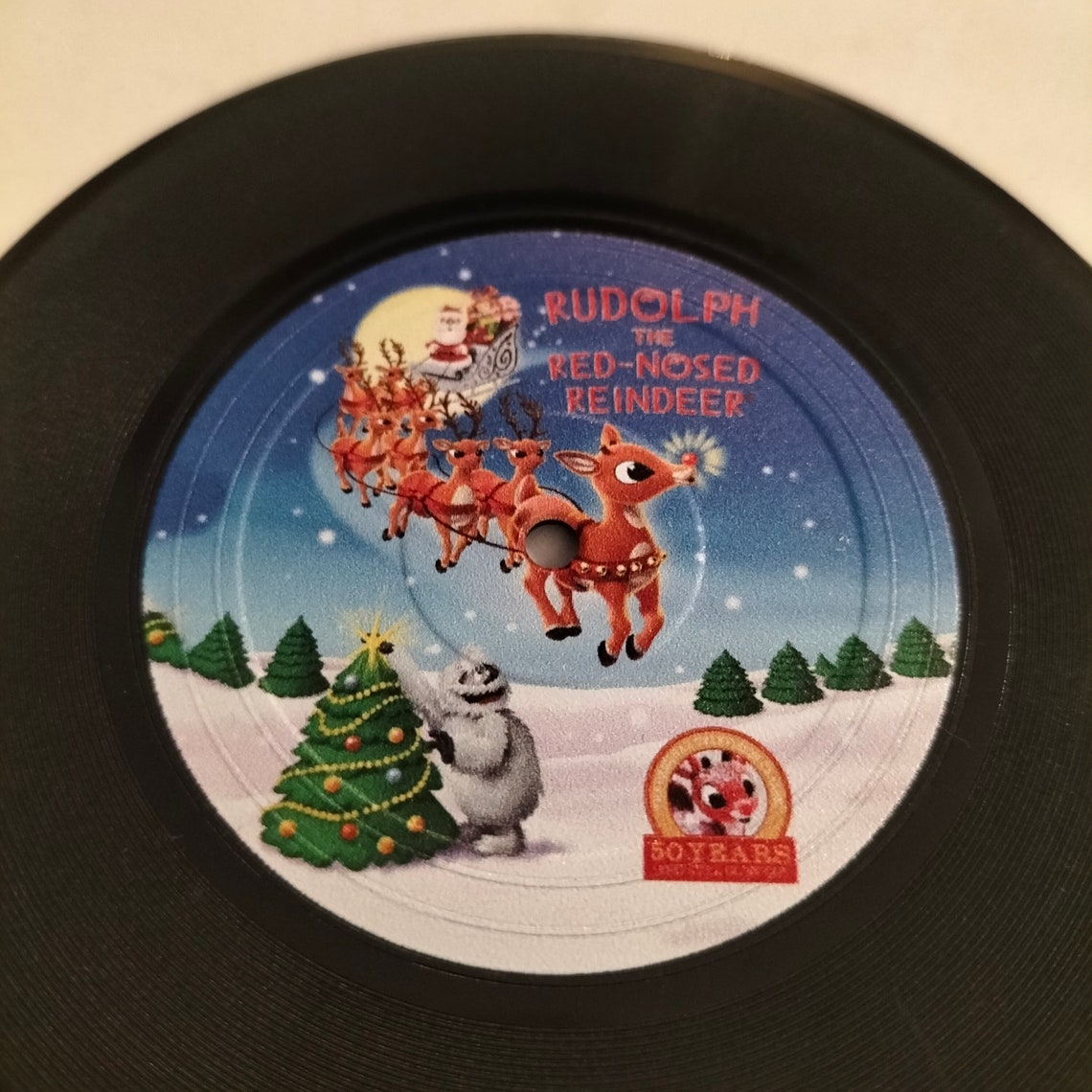 Rudolph the Red-nosed Reindeer Record Coaster - UV Printed Vinyl - Etsy