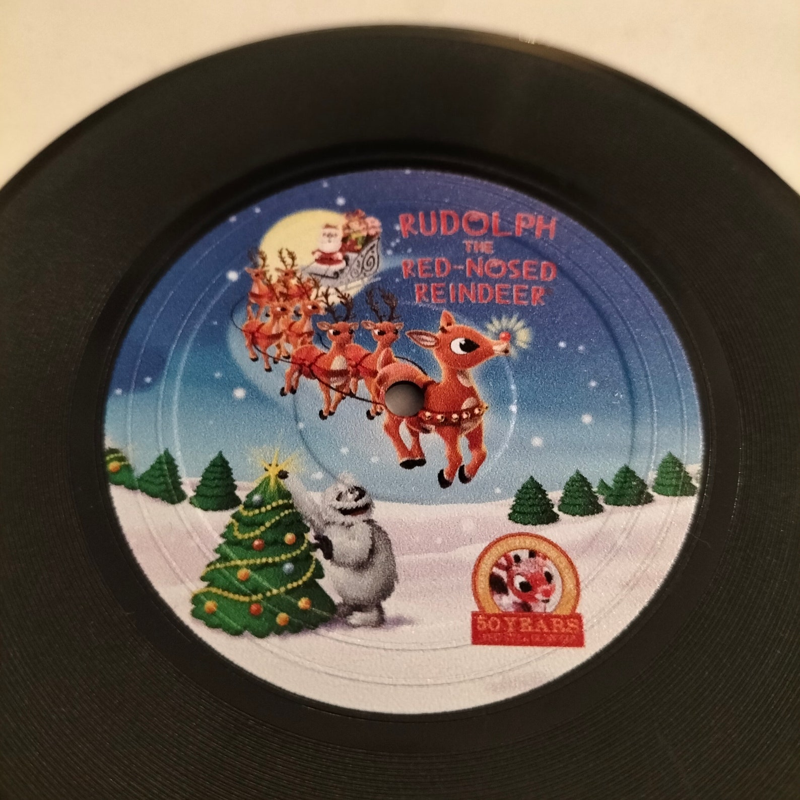 Rudolph the Red-nosed Reindeer Record Coaster - UV Printed Vinyl - Etsy