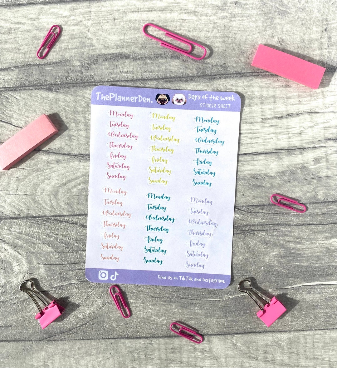 Days of the Week Stickers Monday to Sunday Planner Stickers Bullet ...