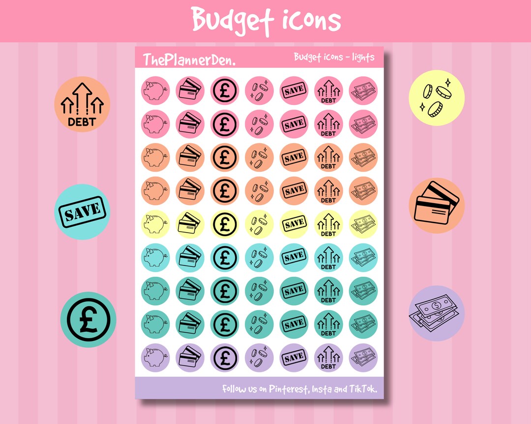 Budget Sticker Icons for Planner or Bullet Journal, Budget Round ...