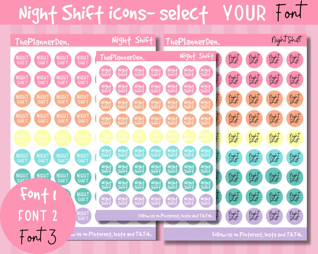 Night Shift Sticker Icons for Planner or Bullet Journal, Night Shift ...