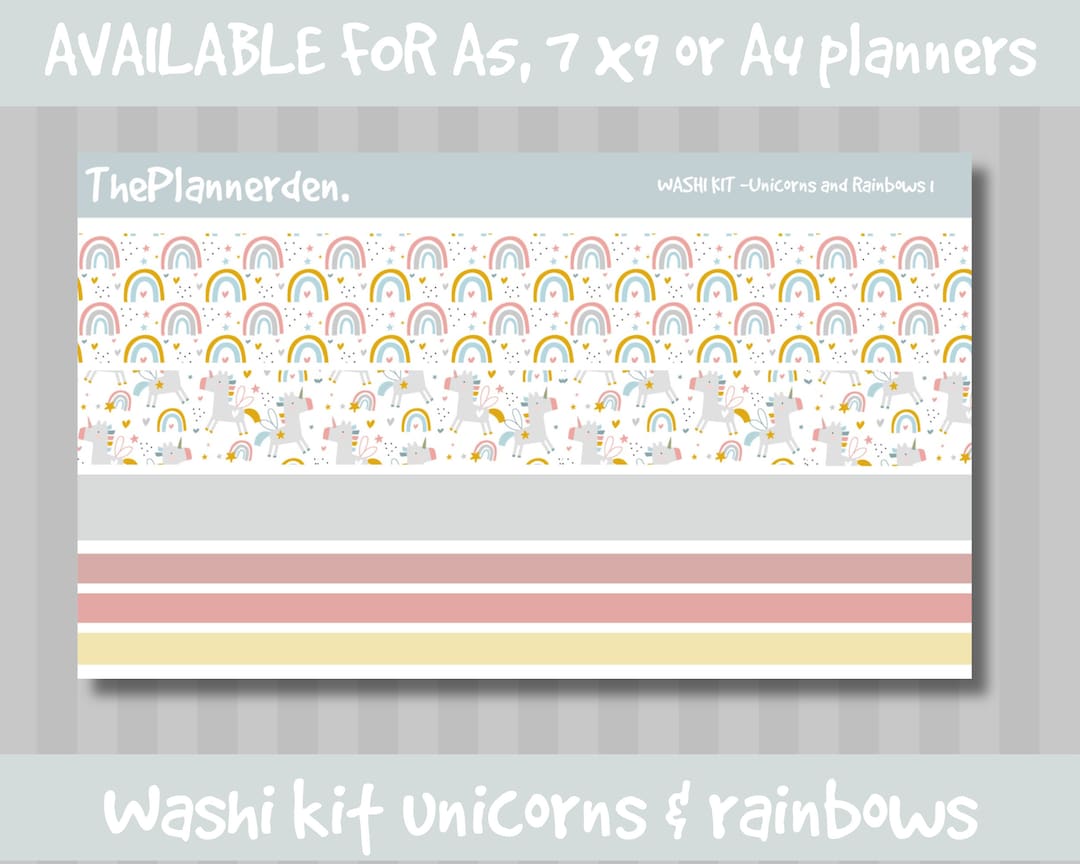 Unicorns and Rainbows Sheet Washi Tape, for A5, 7 X 9 and A4 Planner ...