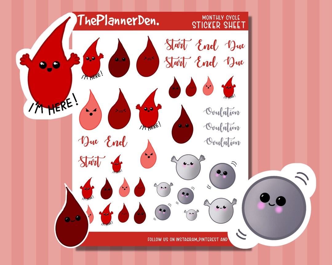 Monthly Cycle Stickers, Period Tracker Stickers, Ovulation Sticker ...