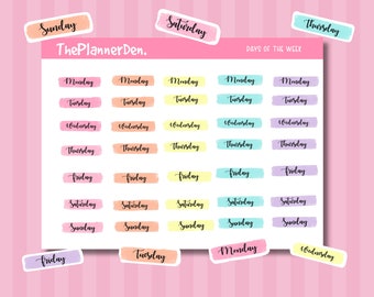 Digital Days of the Week Stickers Colorful - Etsy