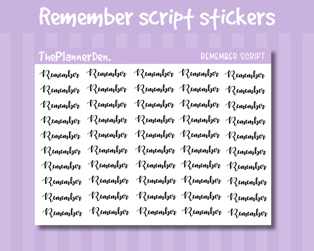 Remember Script Sticker, Remember Sticker, Planner Sticker Sheet ...