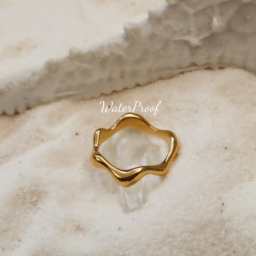 Waterproof-gold Wave Ring, Waterproof Rings, Gift for Her, Bohemian ...