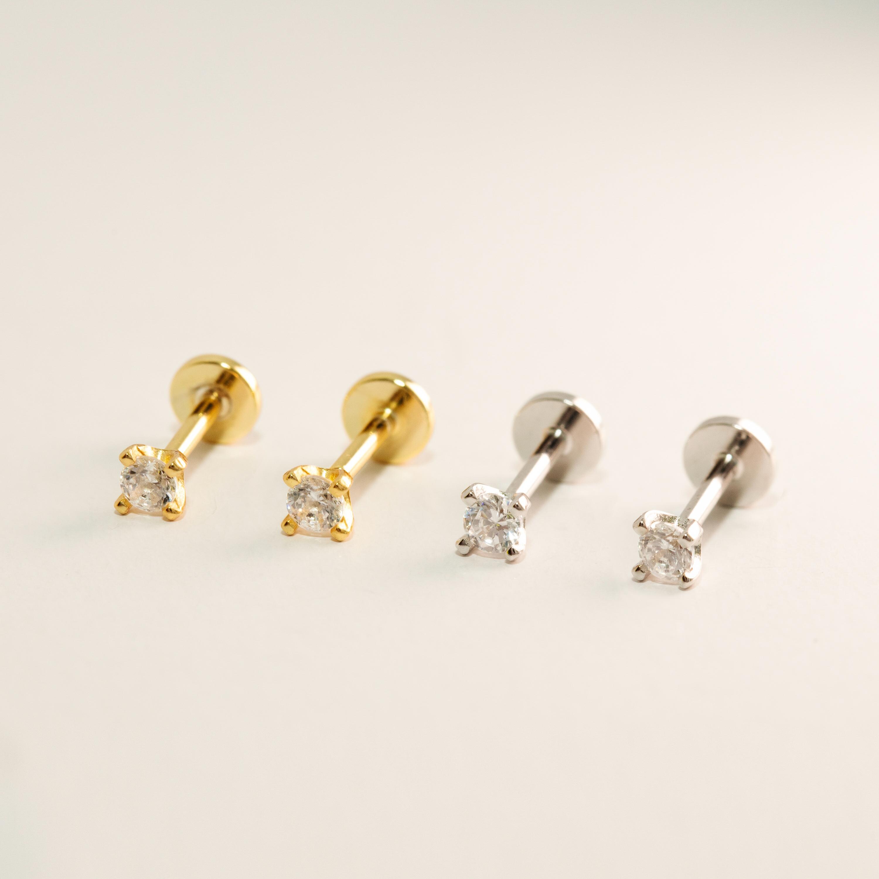 Waterproof-18g Threadless Gold Push Pin Labret Stud • Solid 925 ...