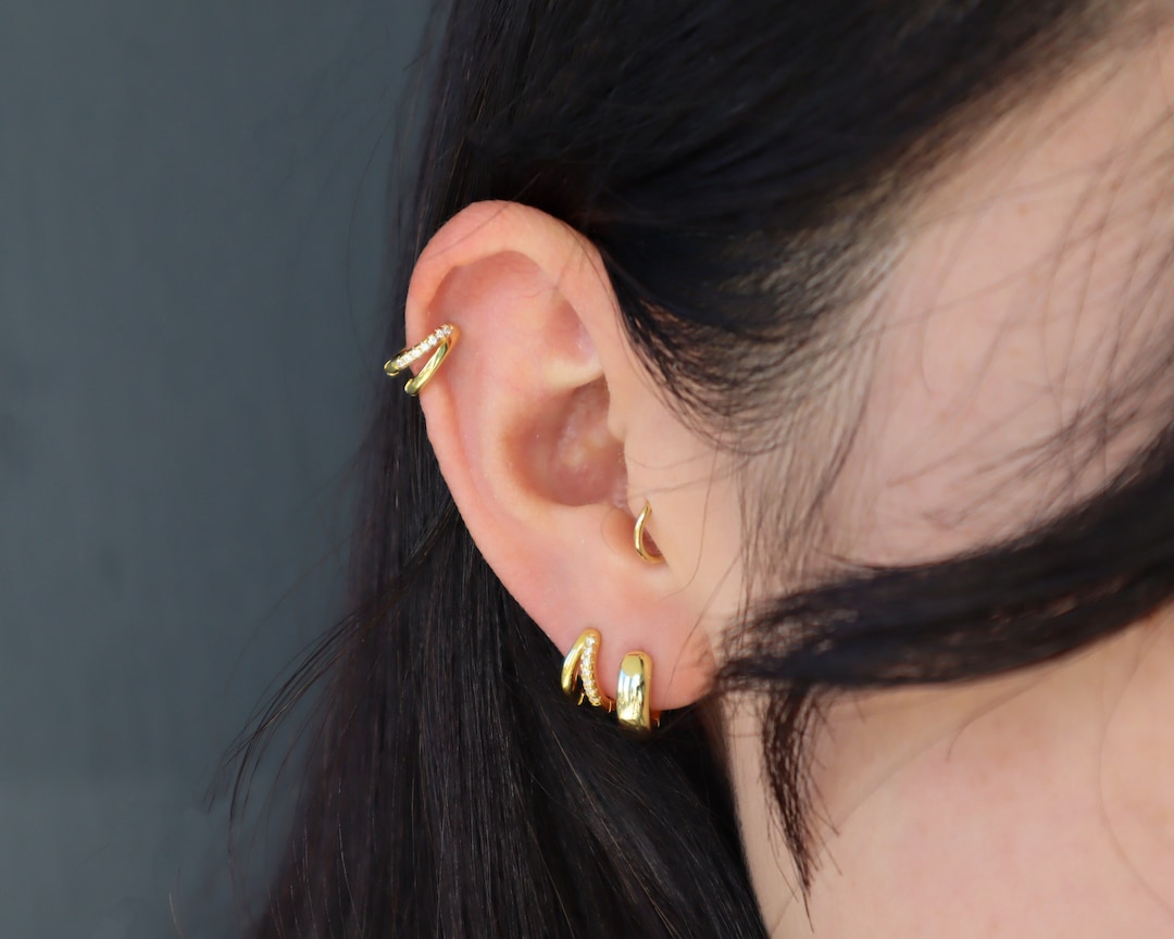 Double Helix Hoop Earring, Helix Piercing, Cartilage Piercing, 18k Gold ...