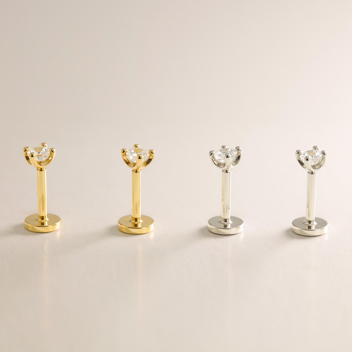 Waterproof-18g Threadless Gold Push Pin Labret Stud • Solid 925 ...