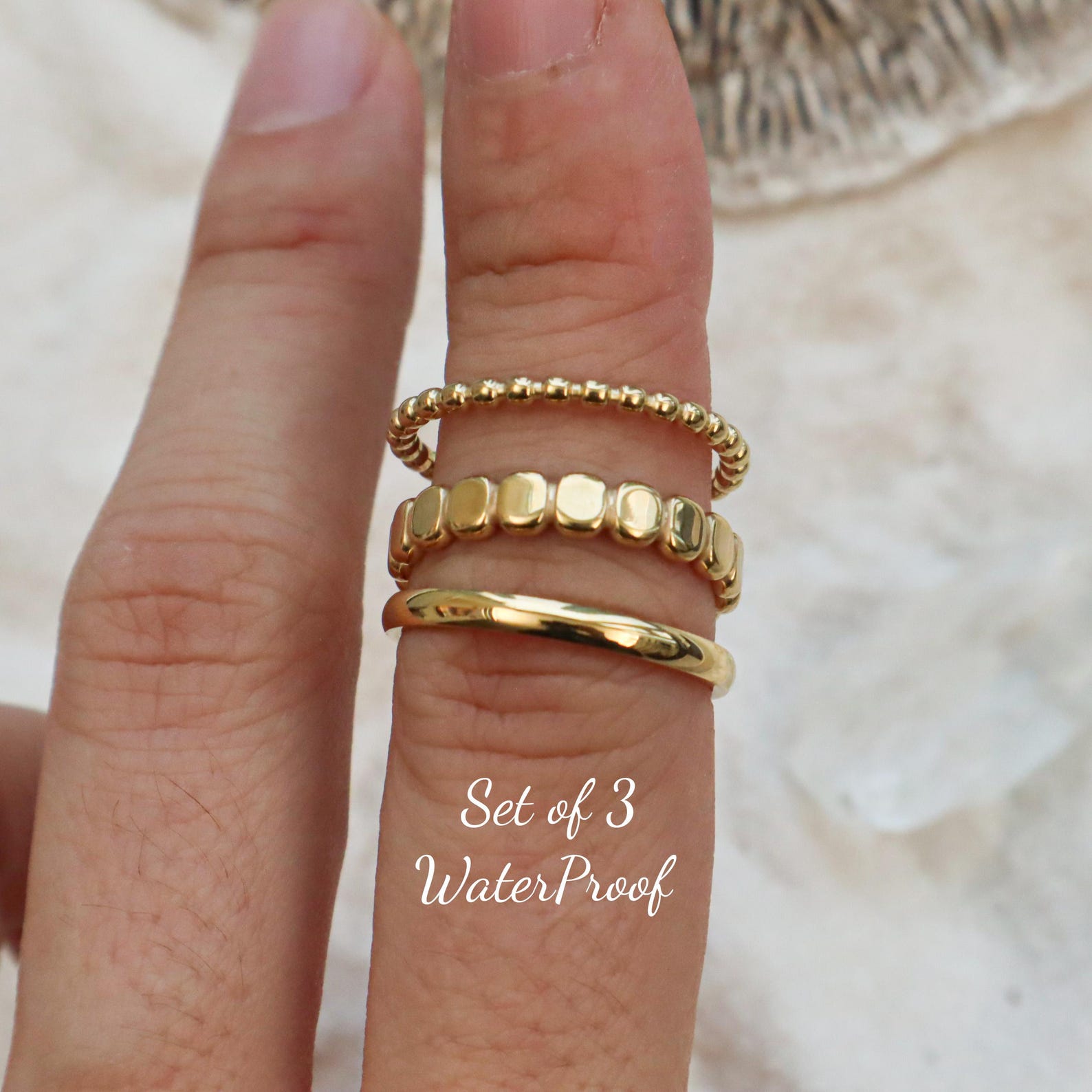 Waterproof-dainty Ring Set of 3, Waterproof Rings, Gift for Her, Boho ...