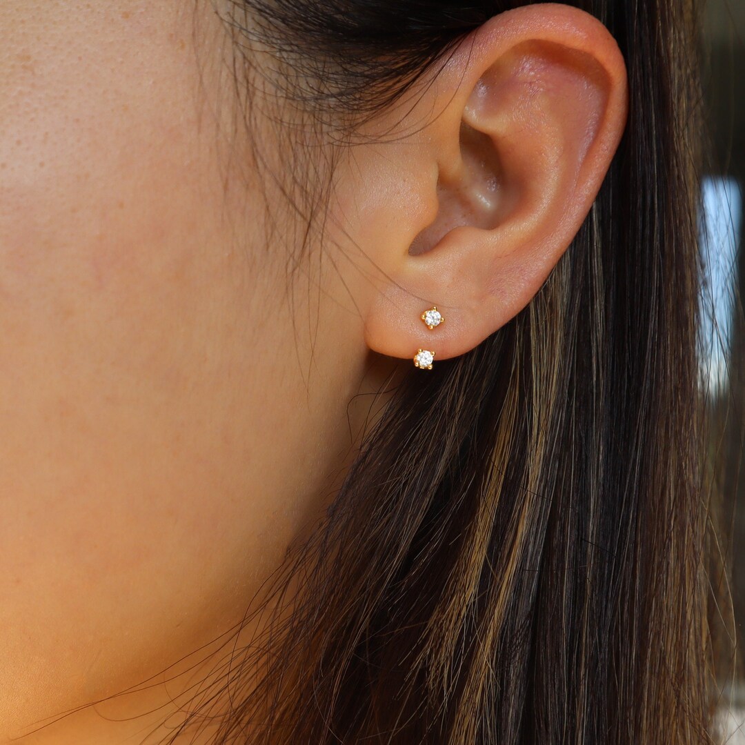 Waterproof-18k Gold Plated Sterling Silver Front Back Earrings, Ear Jacket, Flat Back Studs ...