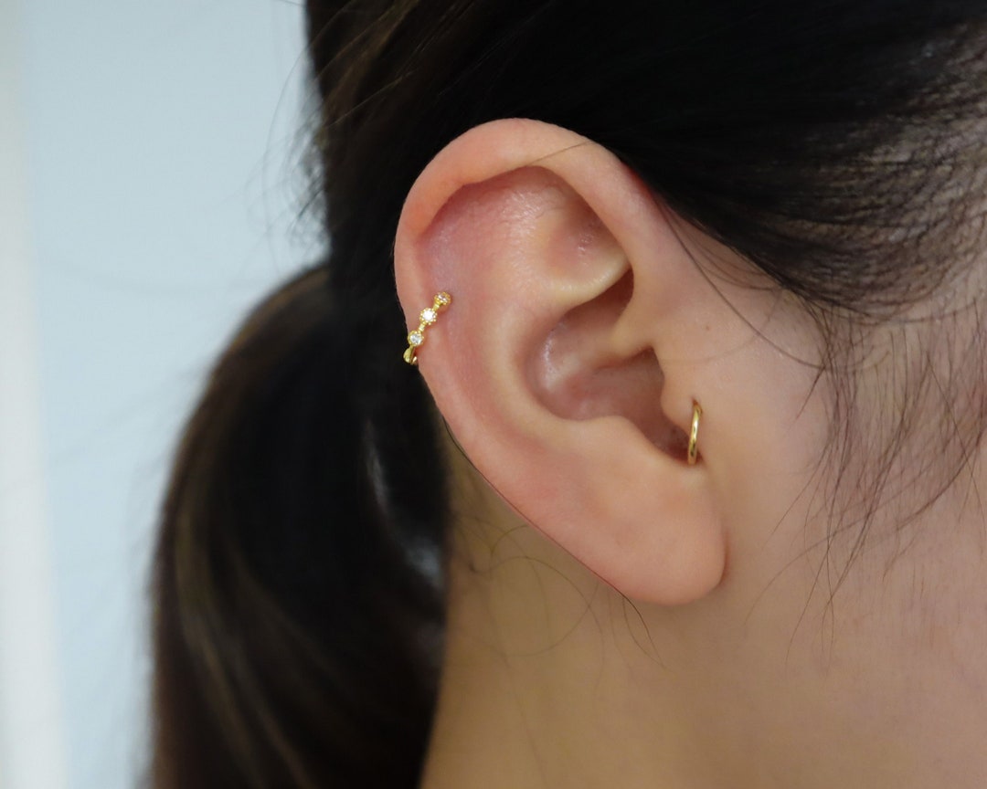 Waterproof-tiny CZ Stone Helix Hoop Sterling Silver Earring, Cartilage ...