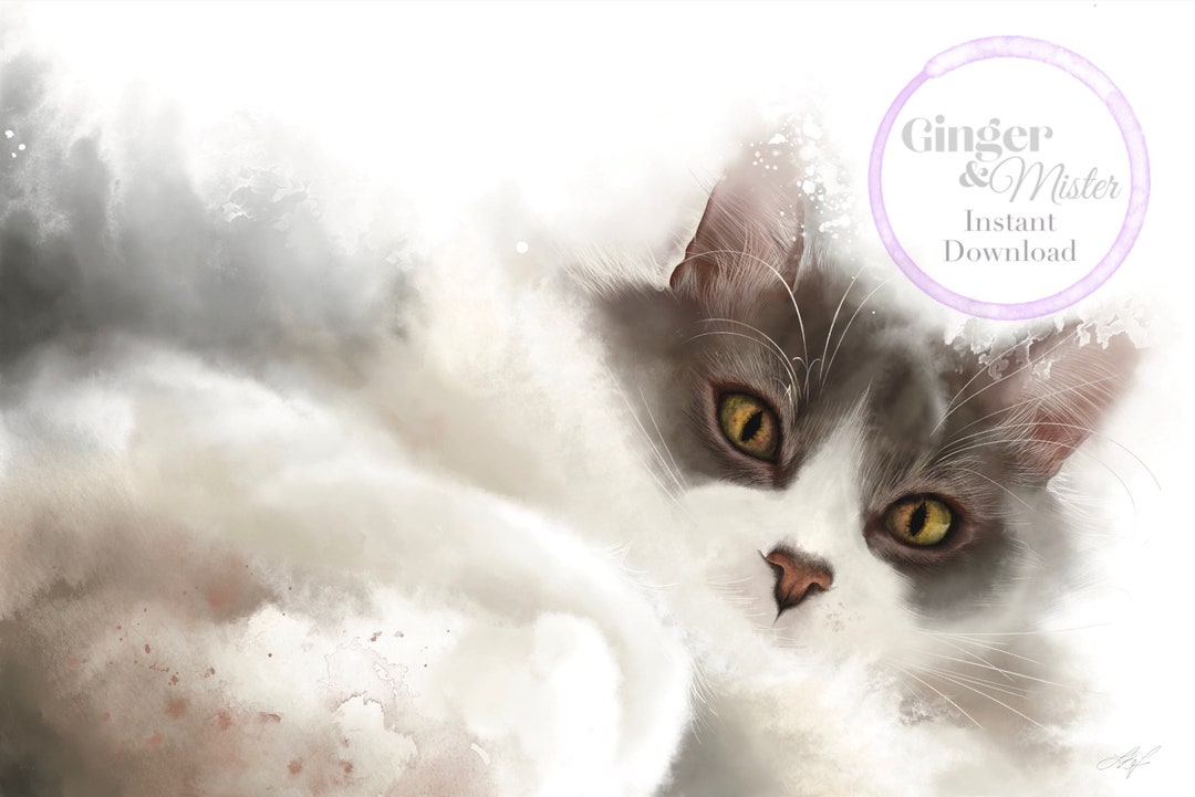 Cat Digital Art / Animal Instant Download Art Print / Nursery - Etsy