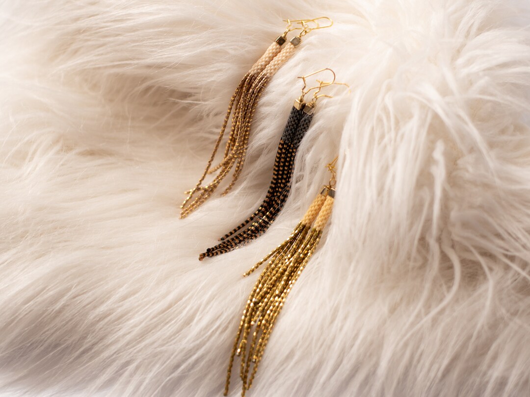 The Bennie Long Boho Beaded Fringe Earrings / Handmade Beaded Duster ...