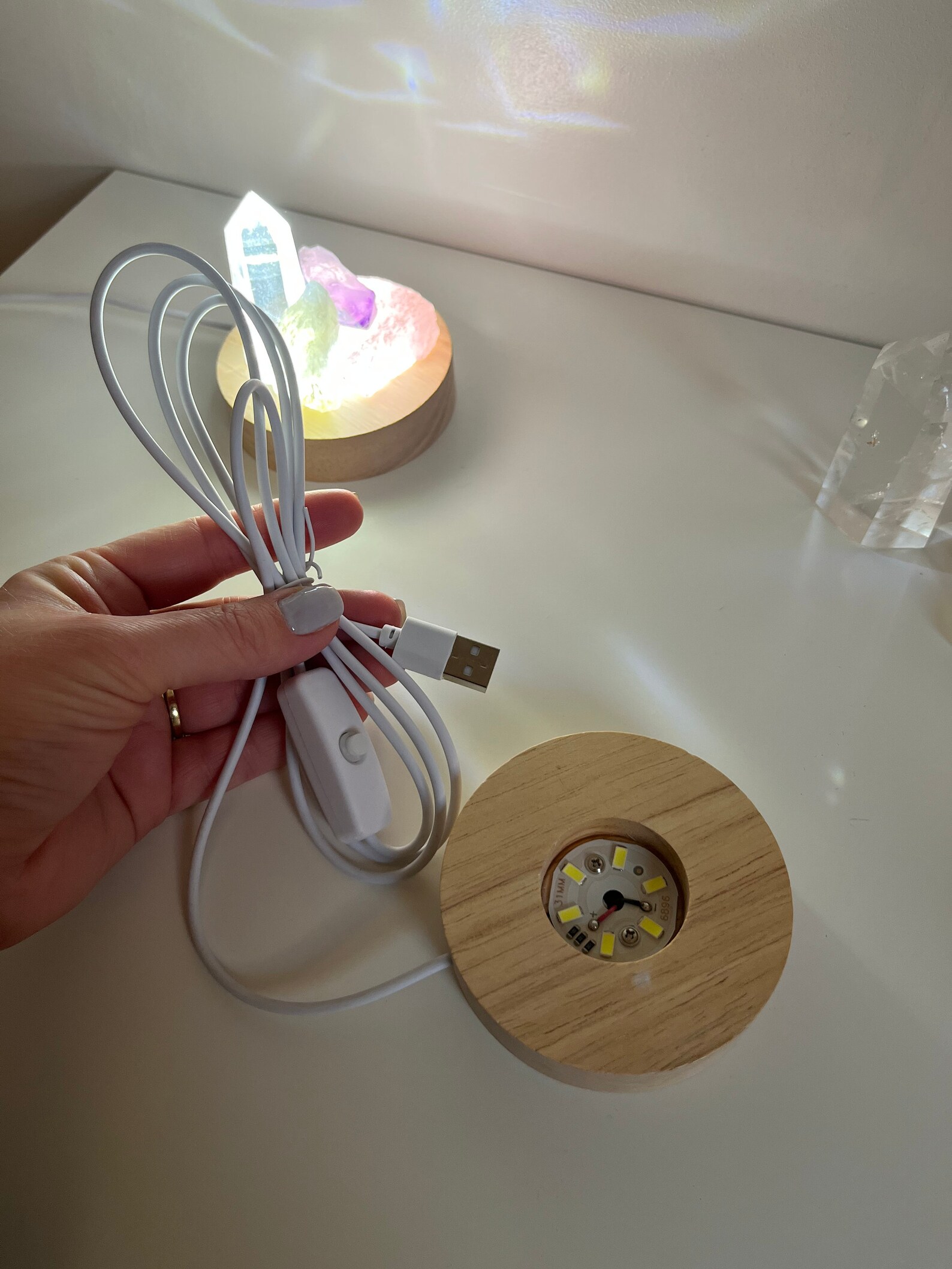Crystal Wooden Led Light Stand Base With Usb Beautiful Crystal - Etsy