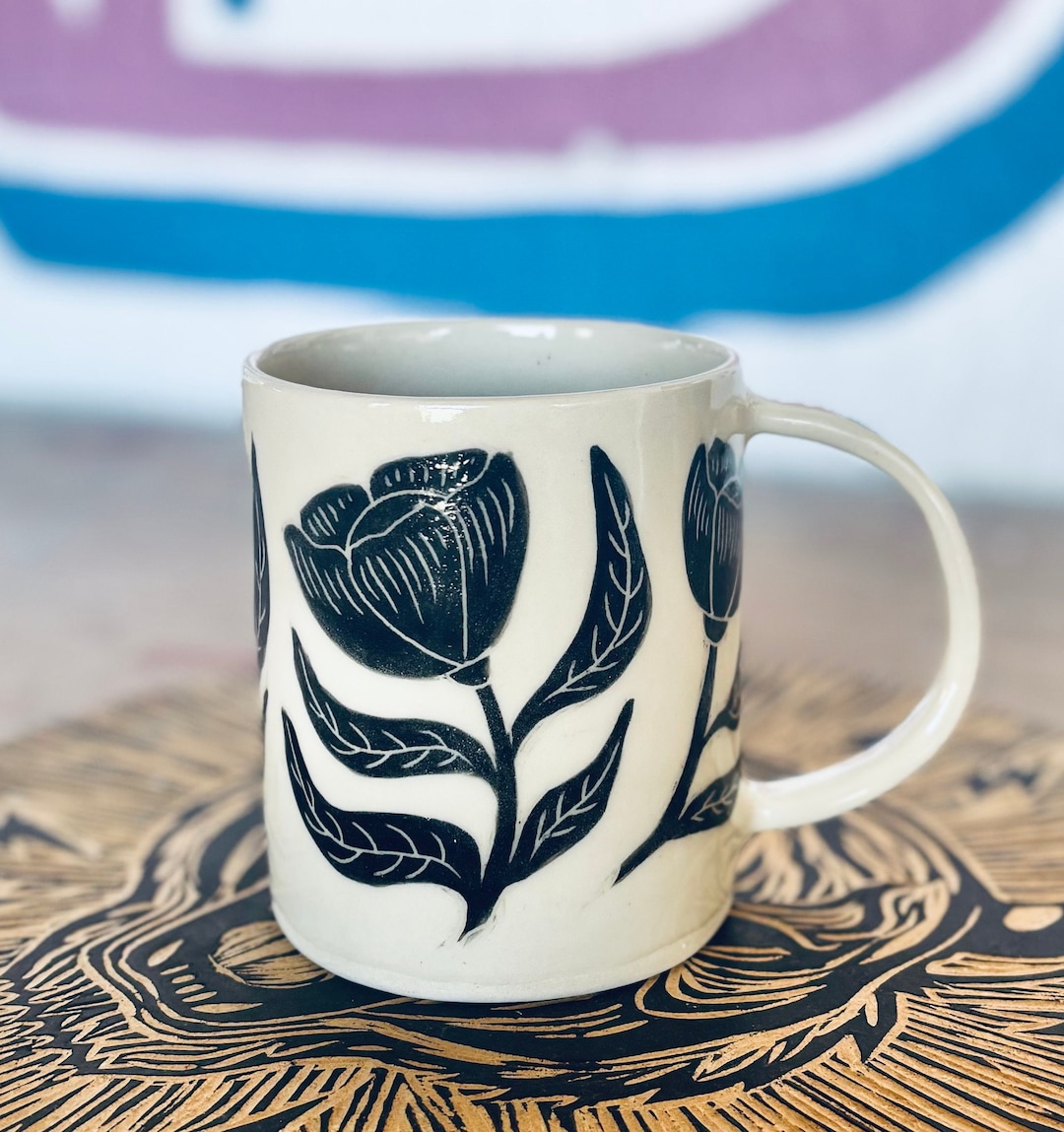 Handmade Sgraffito Ceramic Mug Original Art Handcrafted Handpainted ...