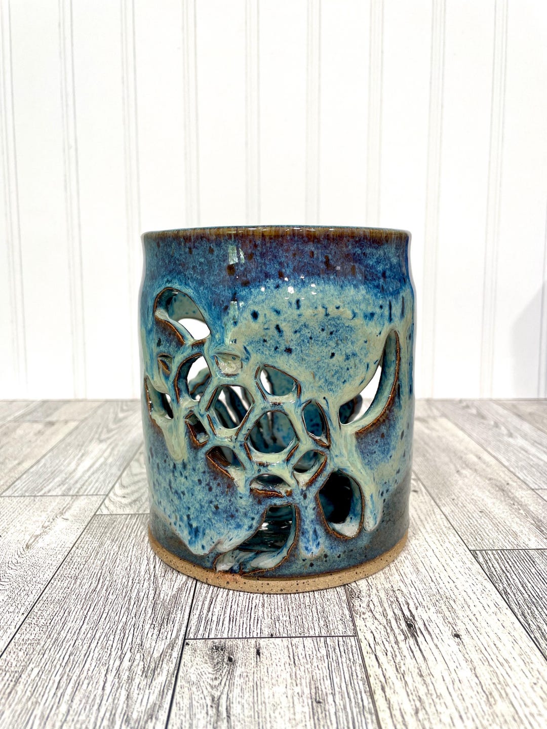 Hand Carved Pottery Luminary: Wheel Thrown Salt Life Design - Etsy