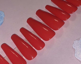 Glue on Press on Nails Extra Long Square Red - Etsy