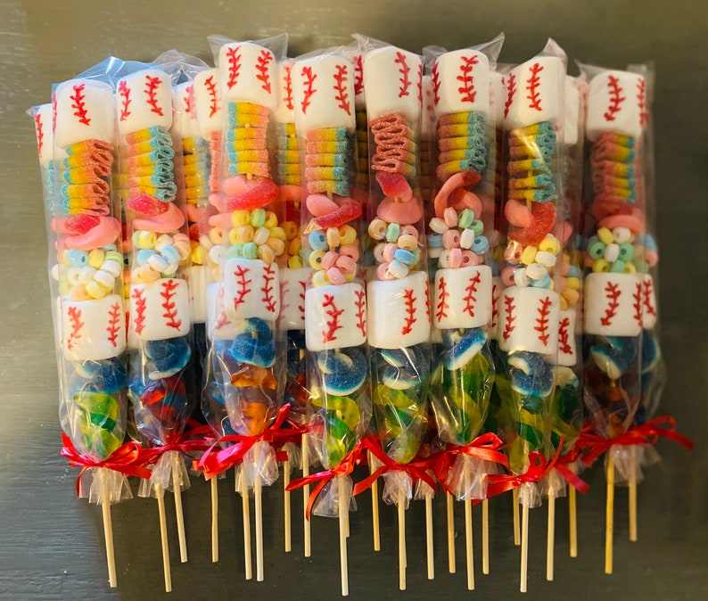Baseball Candy Kabobs: Party Favor Treat on a Stick - Etsy