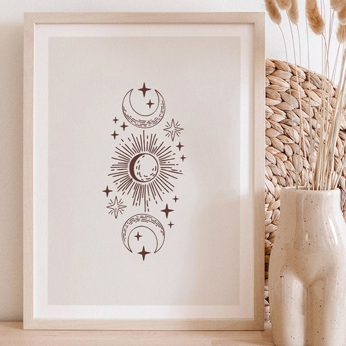 Celestial Boho Print / Poster / Boho Decor / Sun Moon Print / | Etsy