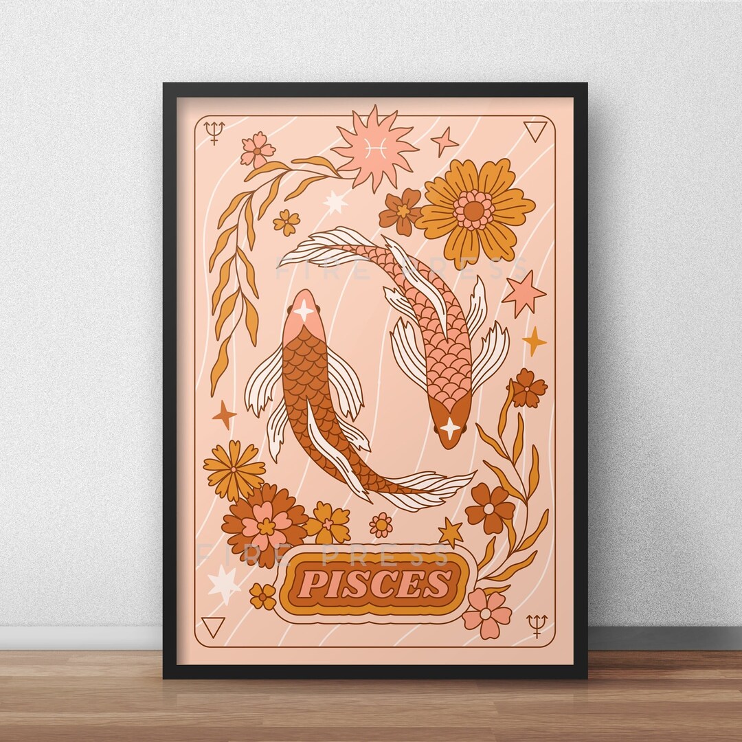 Groovy Pisces Print / Zodiac Poster / Star Sign Gifts / Boho Decor ...
