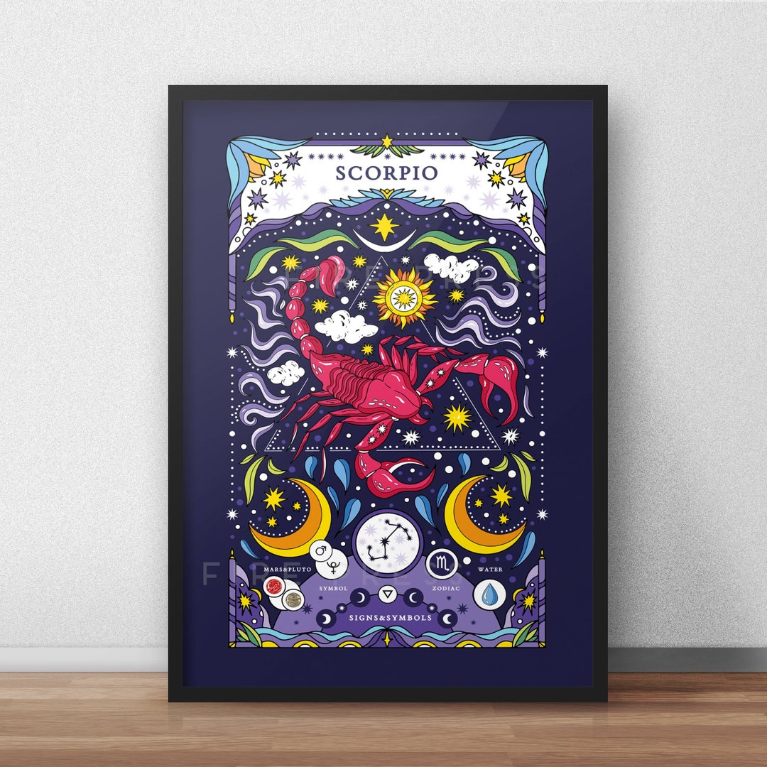 Illustrated Scorpio Print / Zodiac Poster / Star Sign Gifts / Boho ...