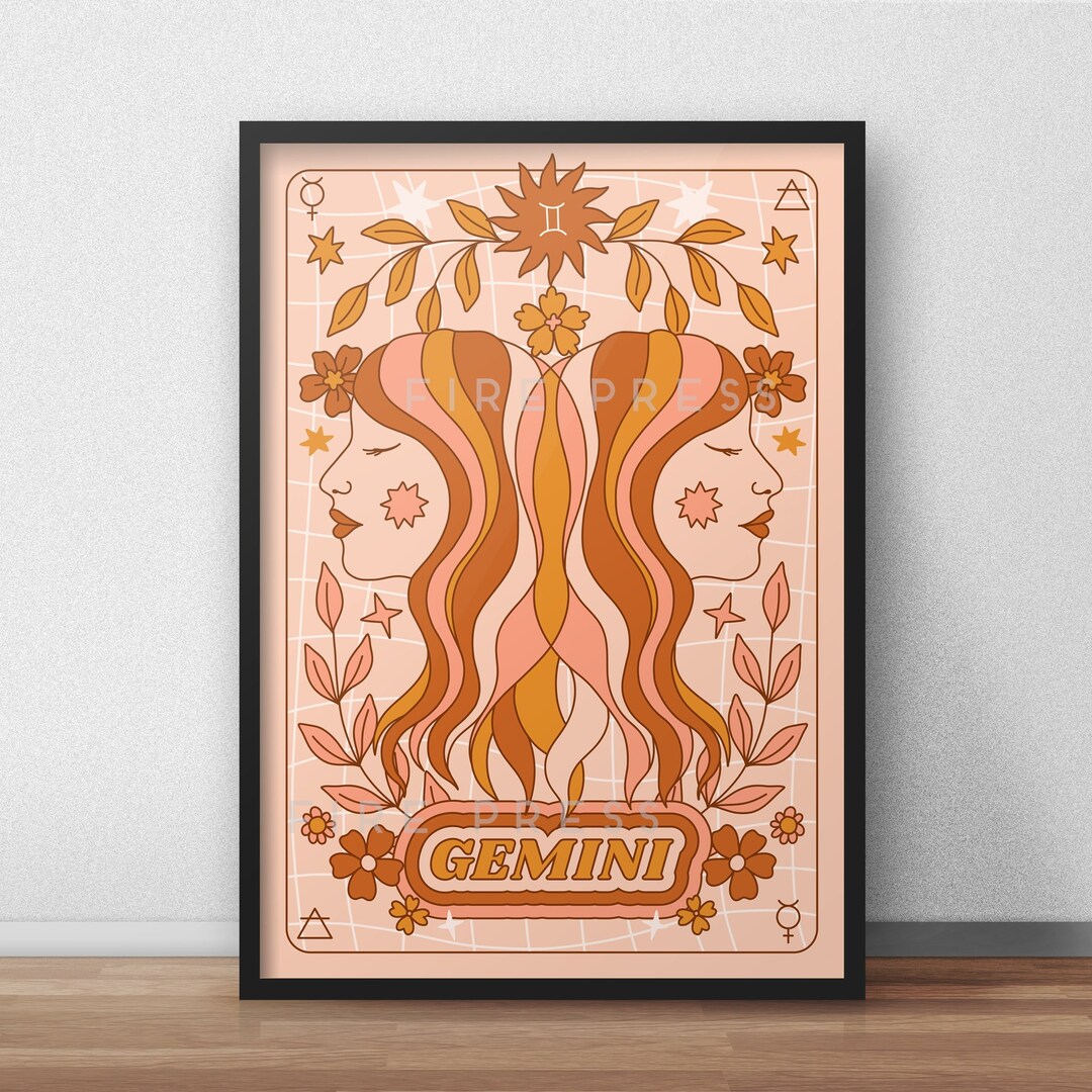 Groovy Gemini Print / Zodiac Poster / Star Sign Gifts / Boho Decor ...