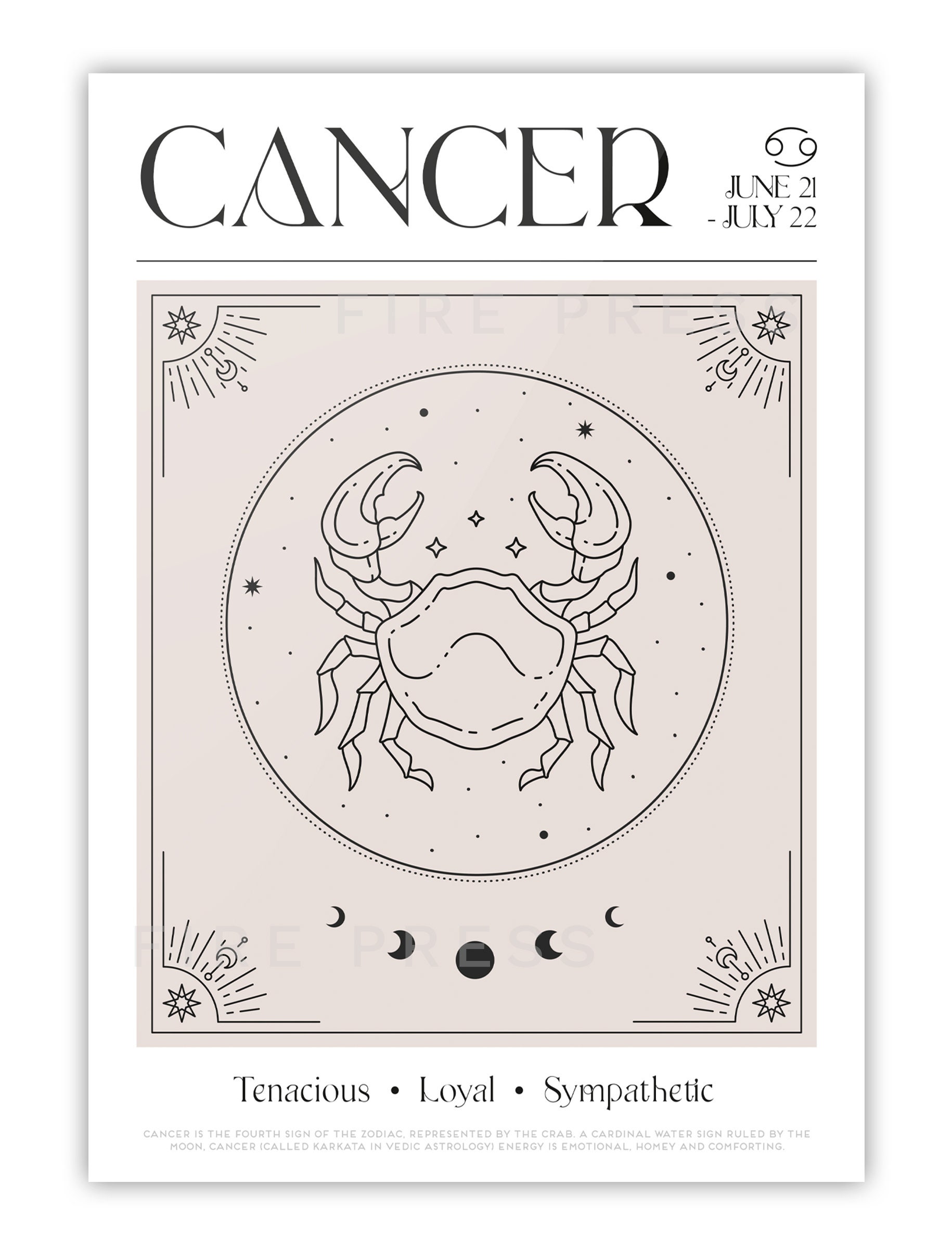 Cancer Zodiac Poster / Tarot Card Print / Star Sign Gifts / - Etsy