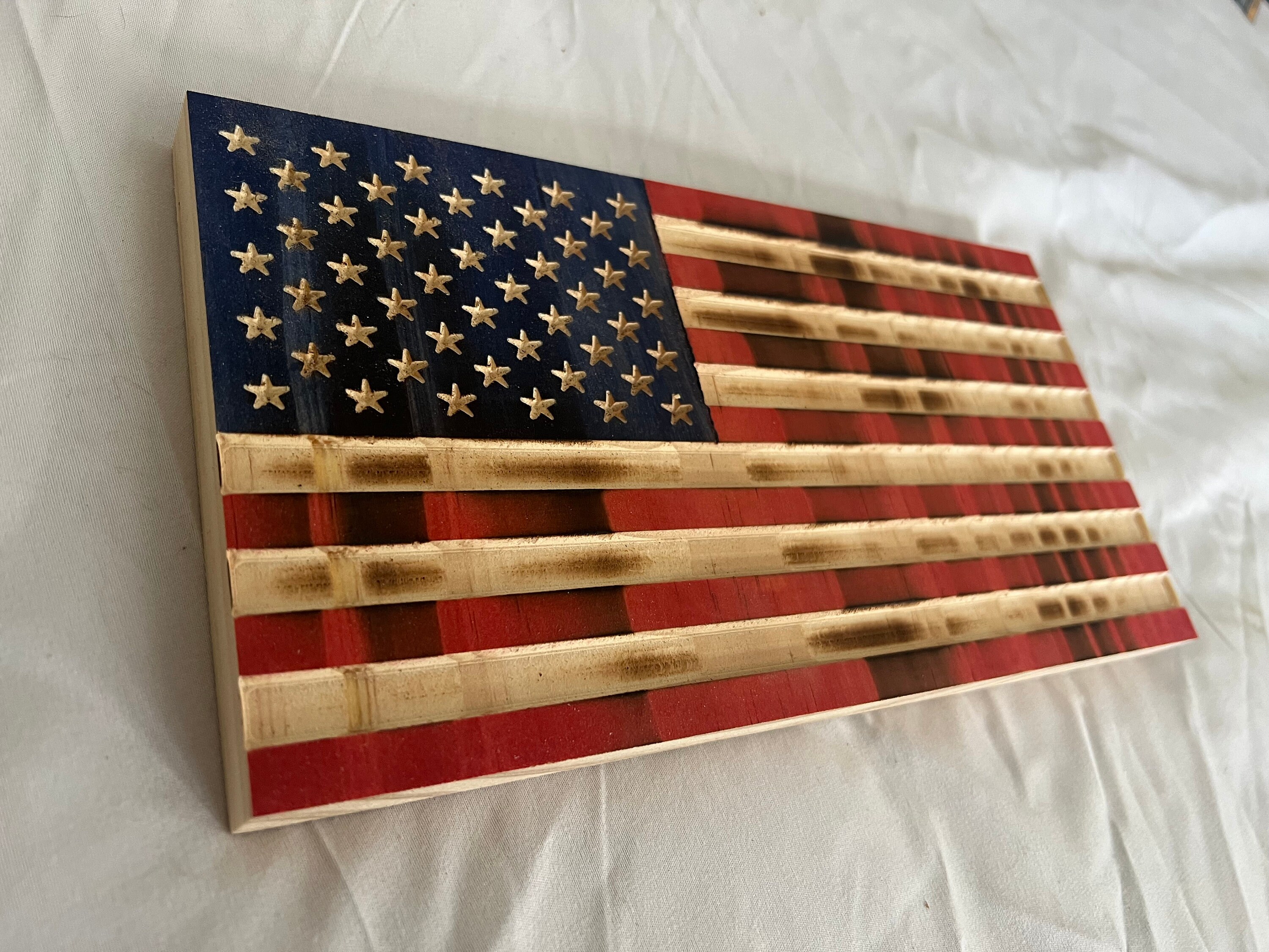 Shelf Torched Wooden American Flag L Carved Solid Pine Engraved Decor L ...