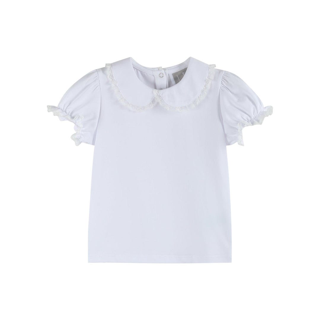 White Lace Collared Girls Short Bubble Sleeve Top - Etsy