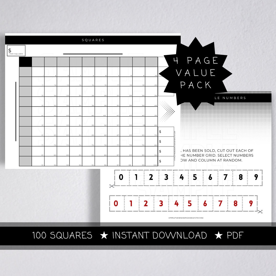 Football Squares | College Football Boxes | Sports Squares | 100 Box ...