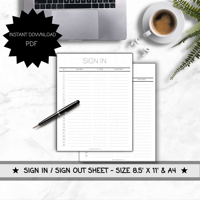Printable Sign in Sheet Sign Out Sheet Printable Form Sign in ...