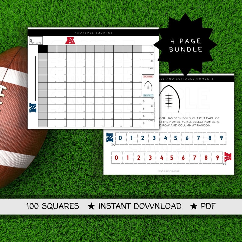 Super Bowl Squares Grid: Football Pool, Printable & Editable (PDF) - Etsy