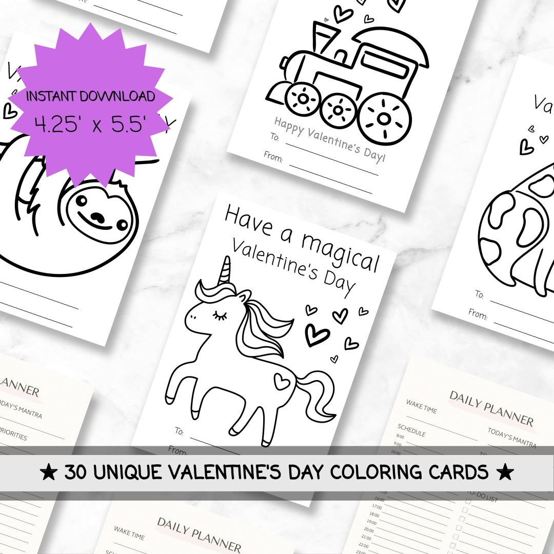 Valentine's Day Coloring Cards Valentine's Day Kids Cards Editable ...