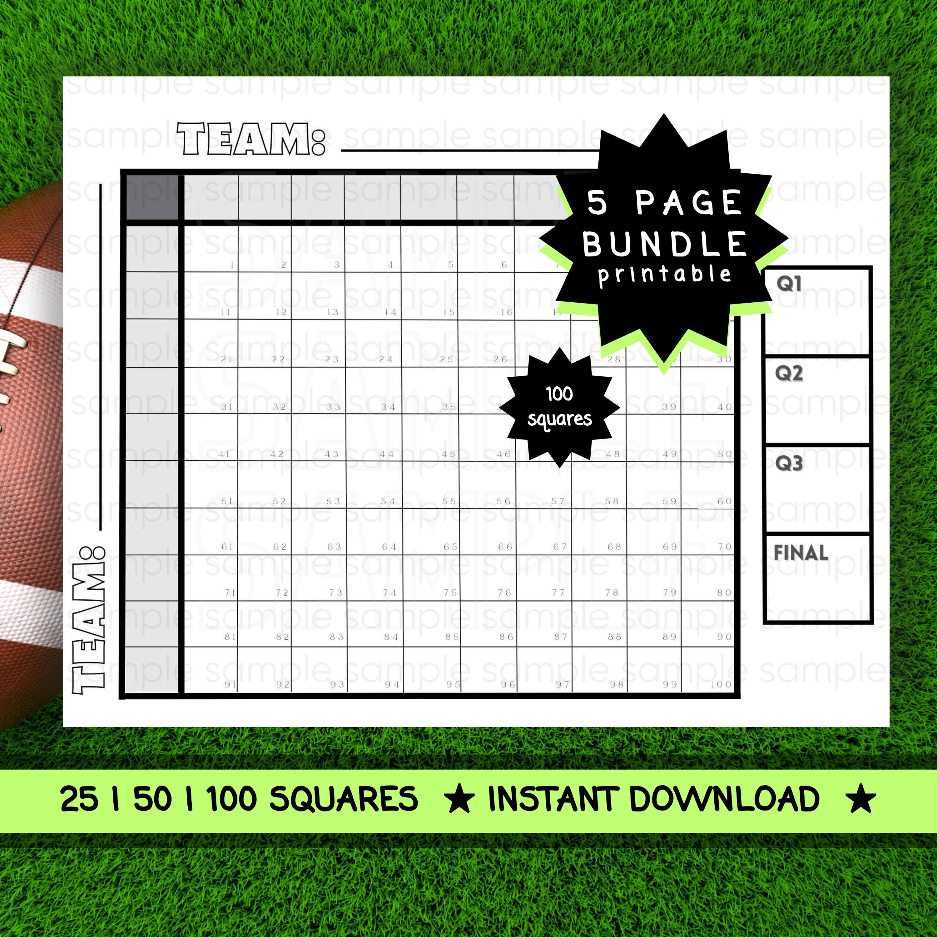 50 Box Square Grid | Grid Template | 100 Box Squares Playoffs | 25 Box ...