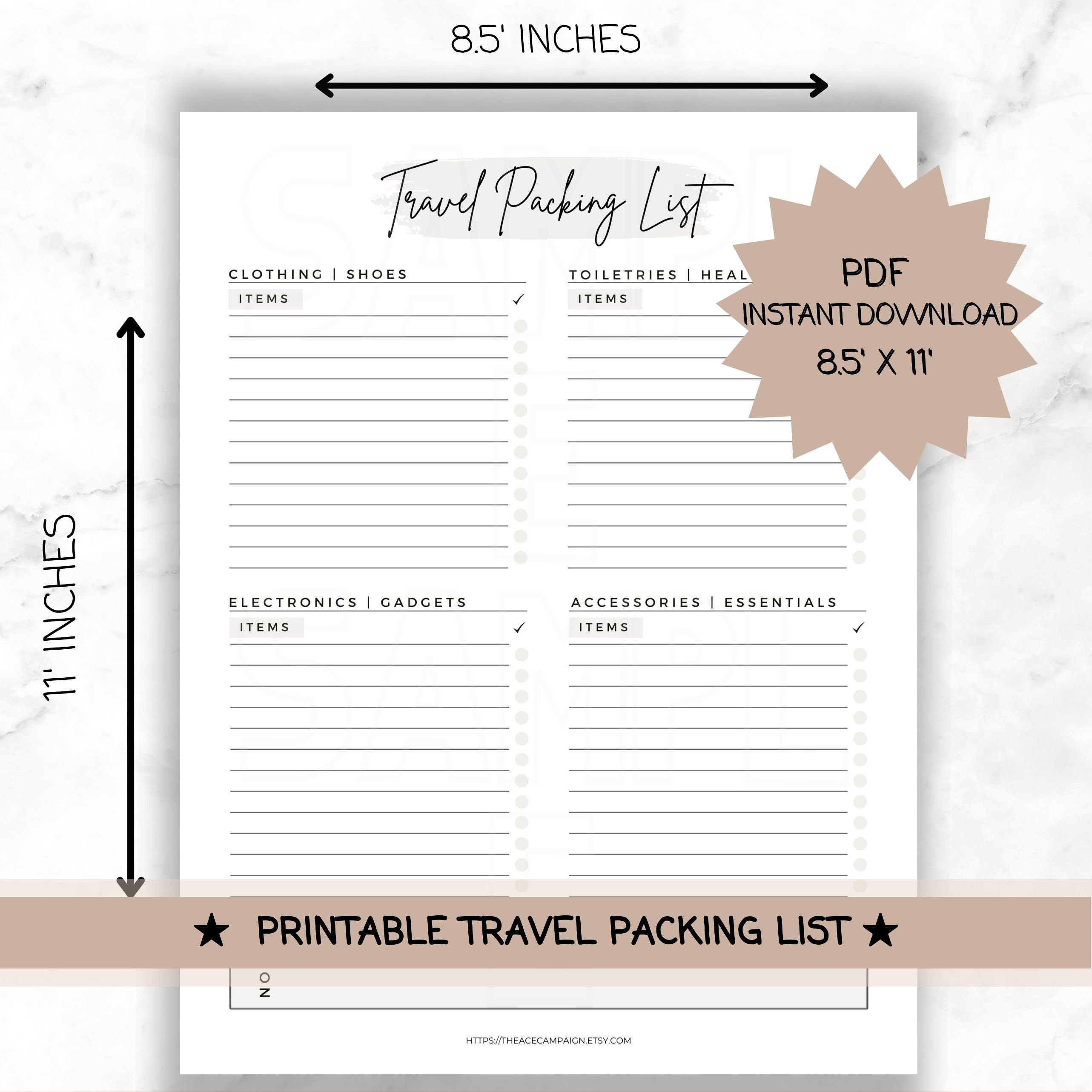 Travel List Printable List Vacation Packing List Travel - Etsy