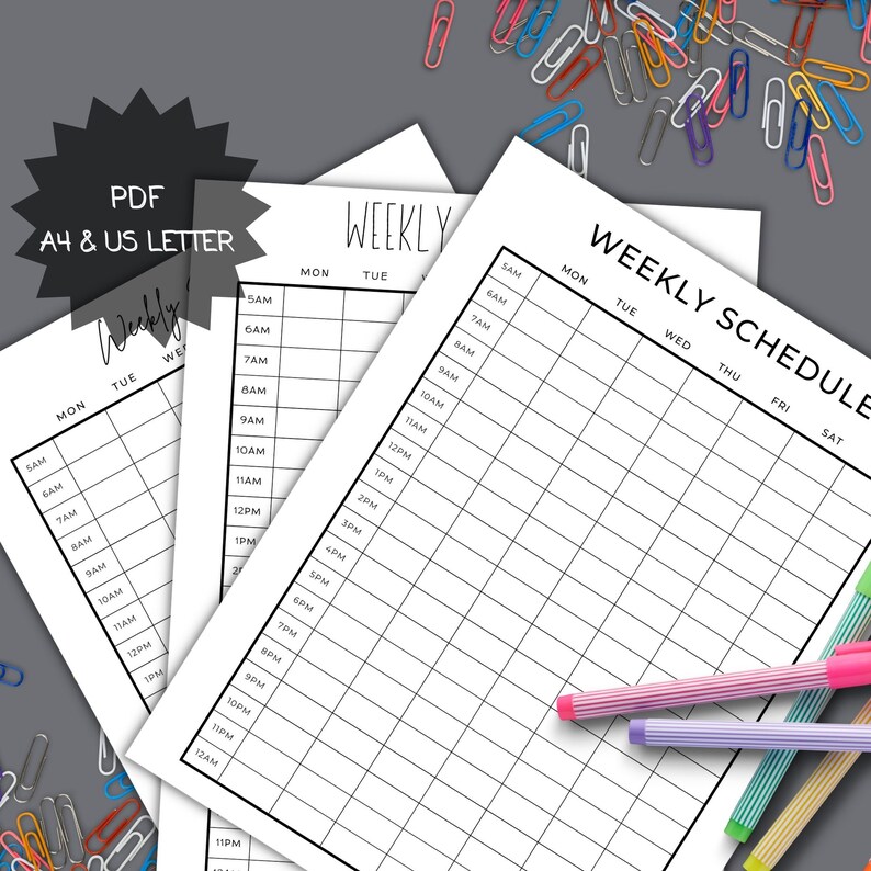 Hourly Weekly Schedule Weekly Planner Printable Printableschedule ...