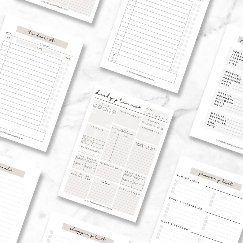Printable Grocery List Daily Planner Shopping List Password Tracker To ...